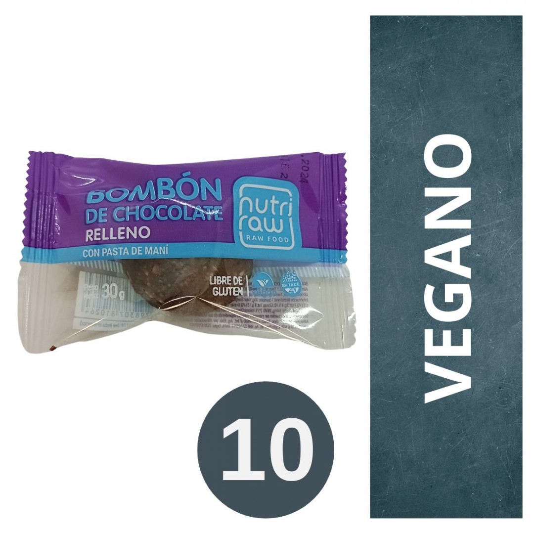 CAJA DE BOMBONES DE CHOCOLATE CON PASTA DE MANÍ NUTRI RAW - 10 X 30 GR